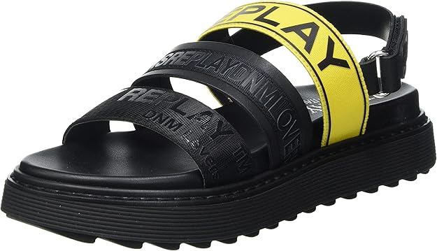 REPLAY Women's Alicante-HURDVILLE Sandal, Yellow Black Black 2924, 3 UK ...