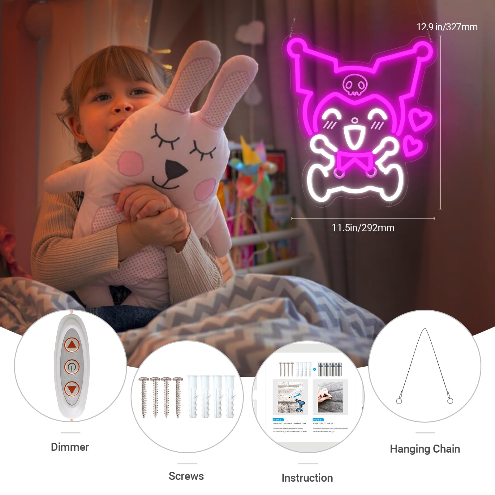 Mua Japanese Anime Neon Light Kuromi Neon Sign, 3D Art LED Sign Kuromi ...