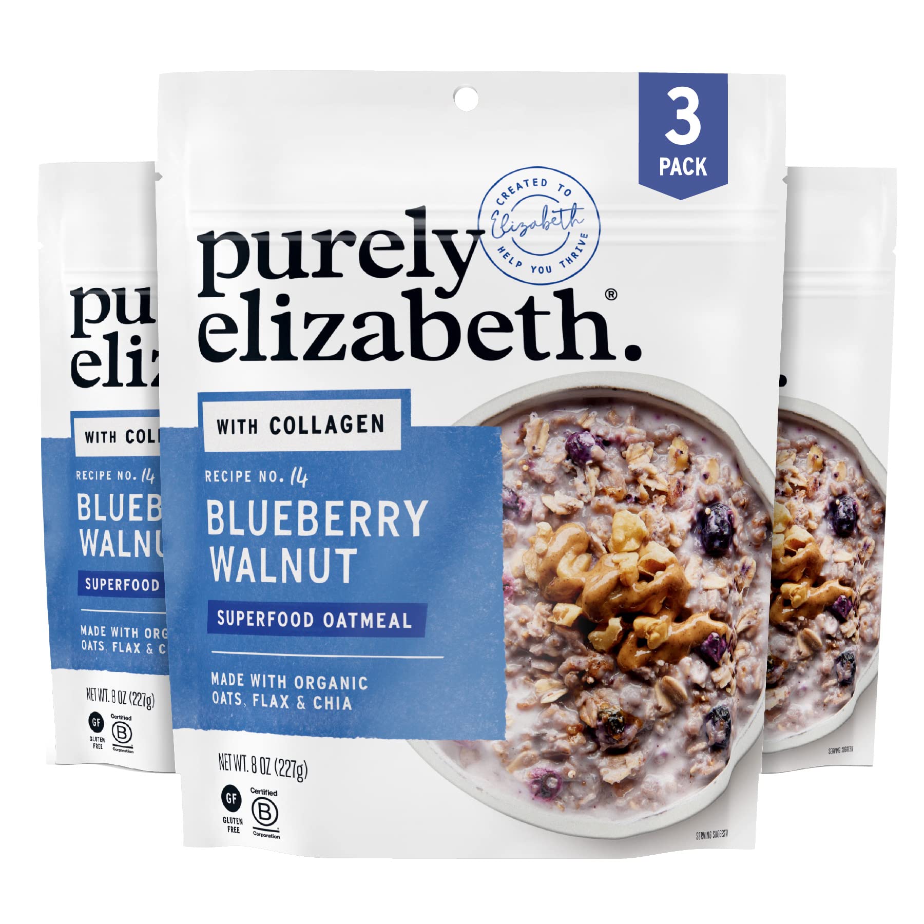 Purely Elizabeth Collagen Oatmeal, Blueberry Walnut, Made with Organic ...