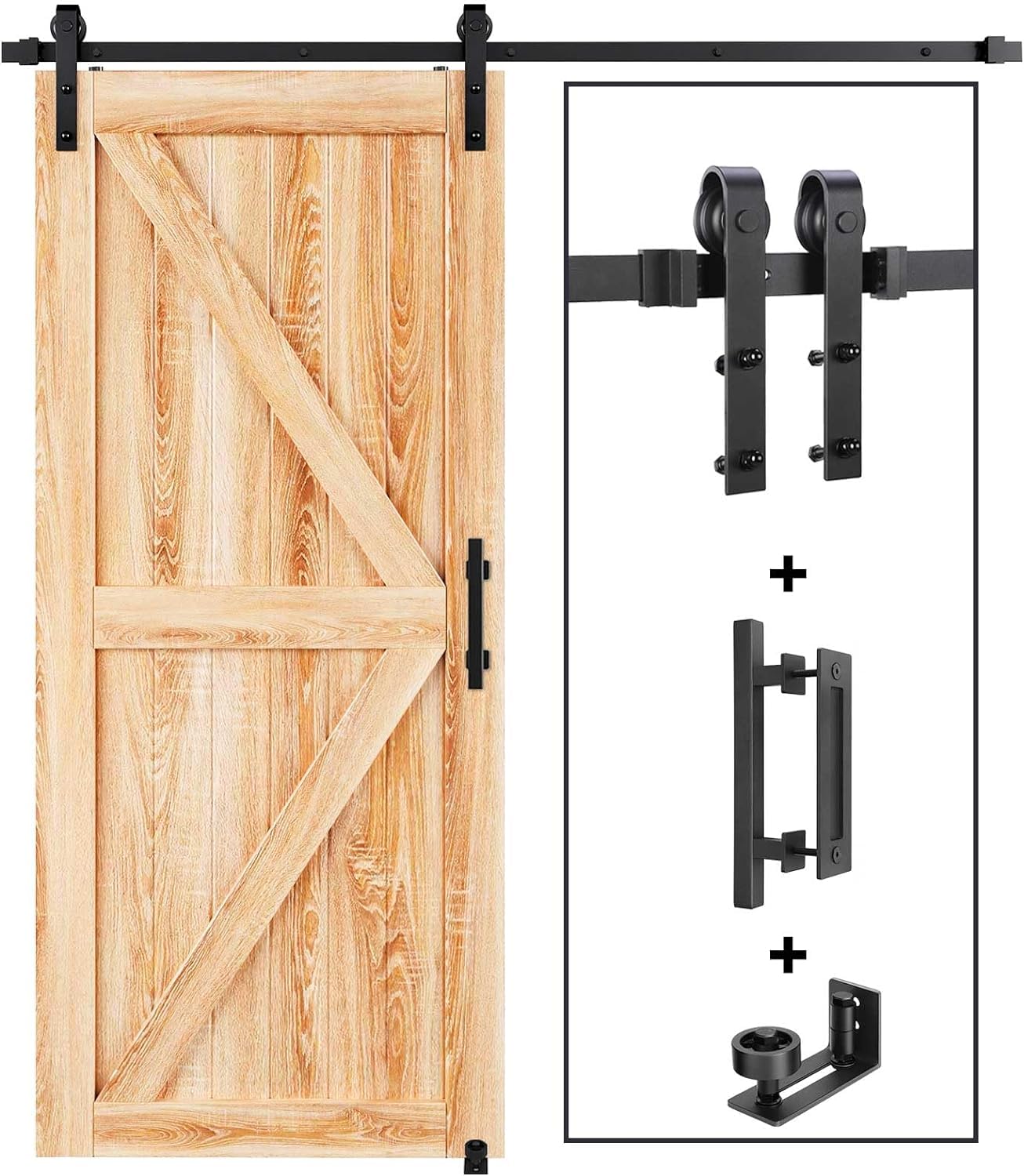 EaseLife 6.7 FT Sliding Barn Door Hardware Kit and Handle Door Hardware ...