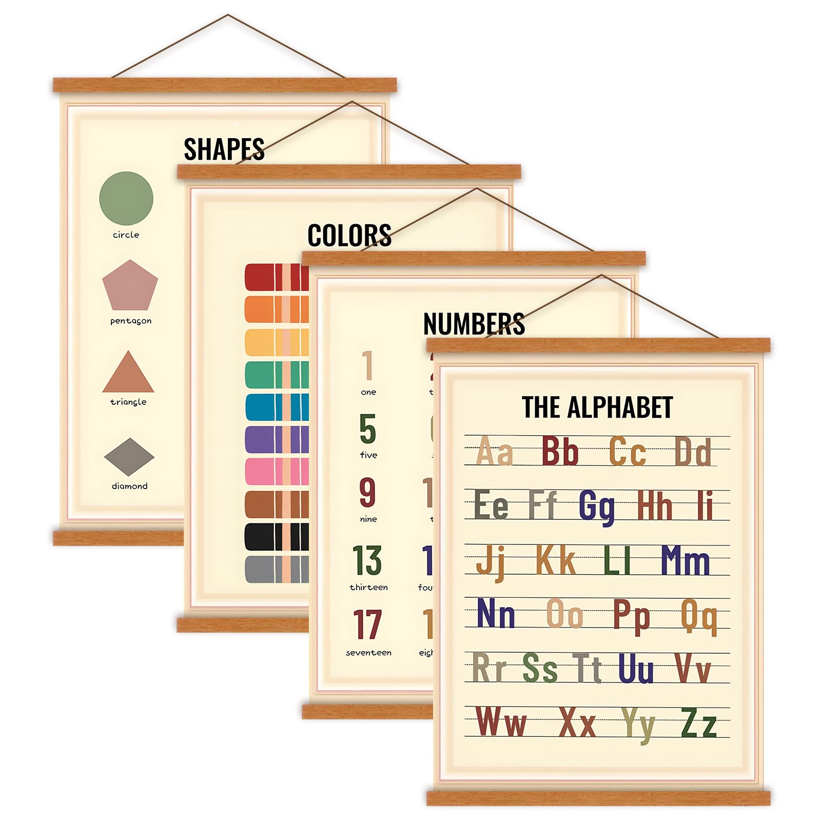 Benjia Alphabet Number Color Shape Poster Hanger Frame Set of 4, 12x16 ...