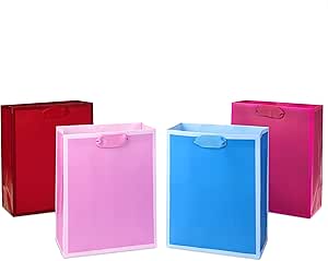 Amazon.com: Hallmark 9" Medium Solid Color Gift Bags - Pack of 4 in Red ...