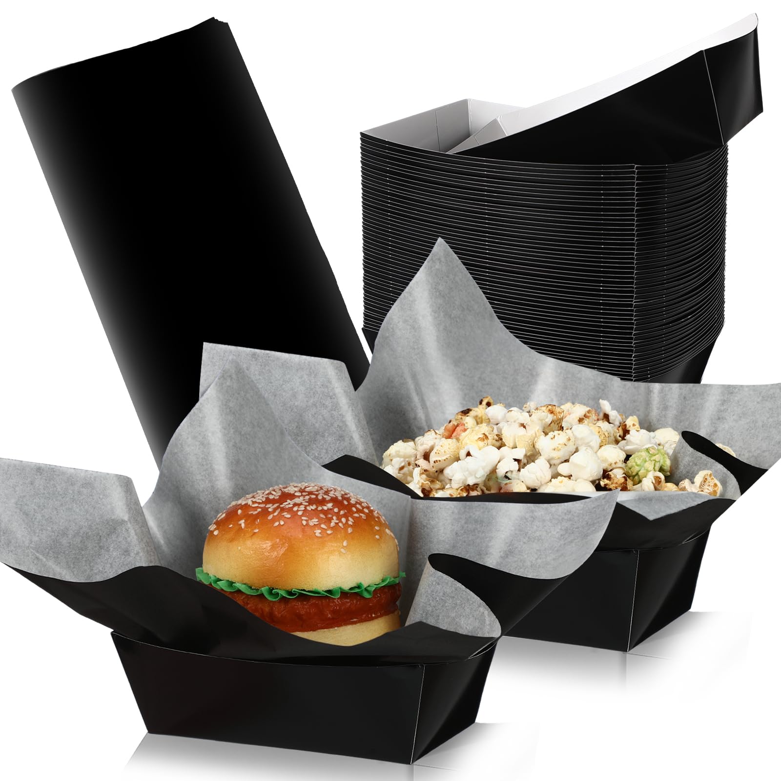 Geosar 100 Pcs Black Paper Food Trays Bulk Disposable Food Boat with ...