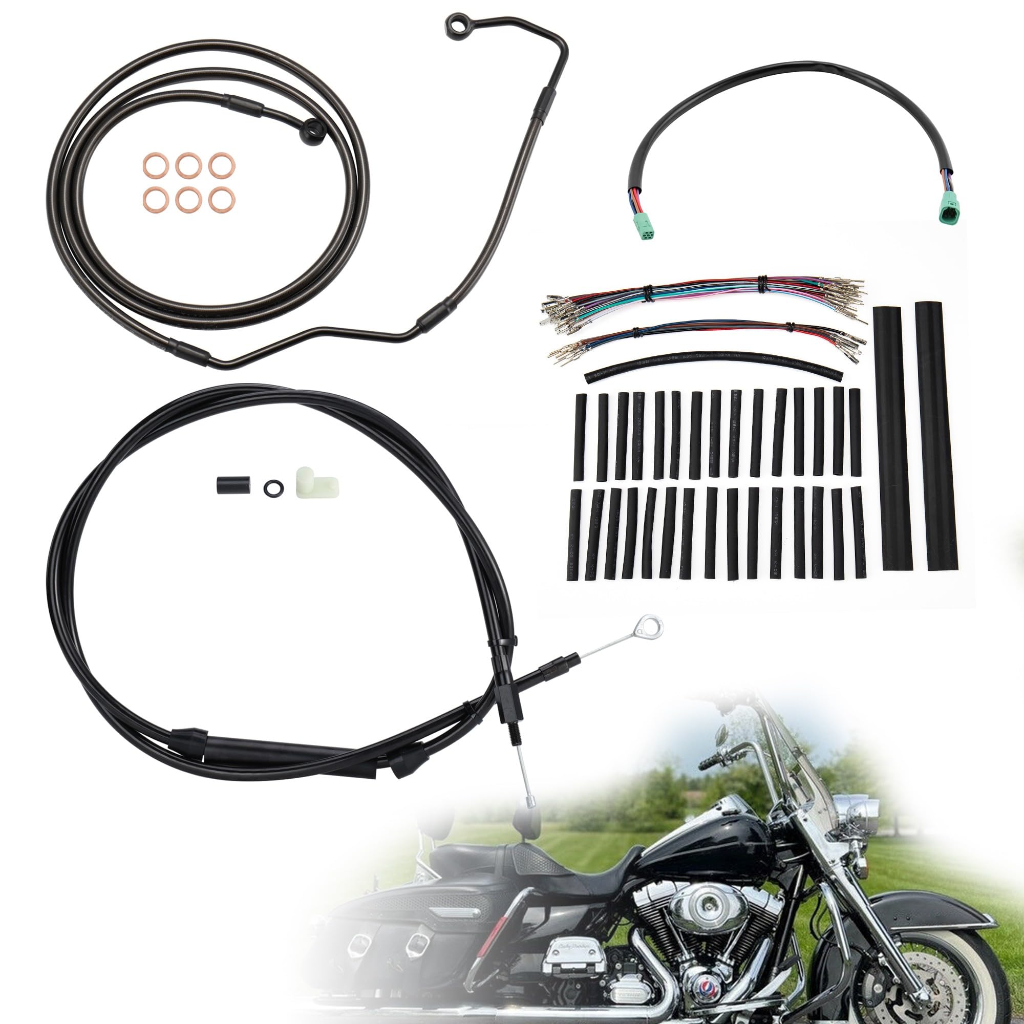 TIGERSGATE 14" Touring Ape Hangers Cables Kit Extended Clutch Cable ...
