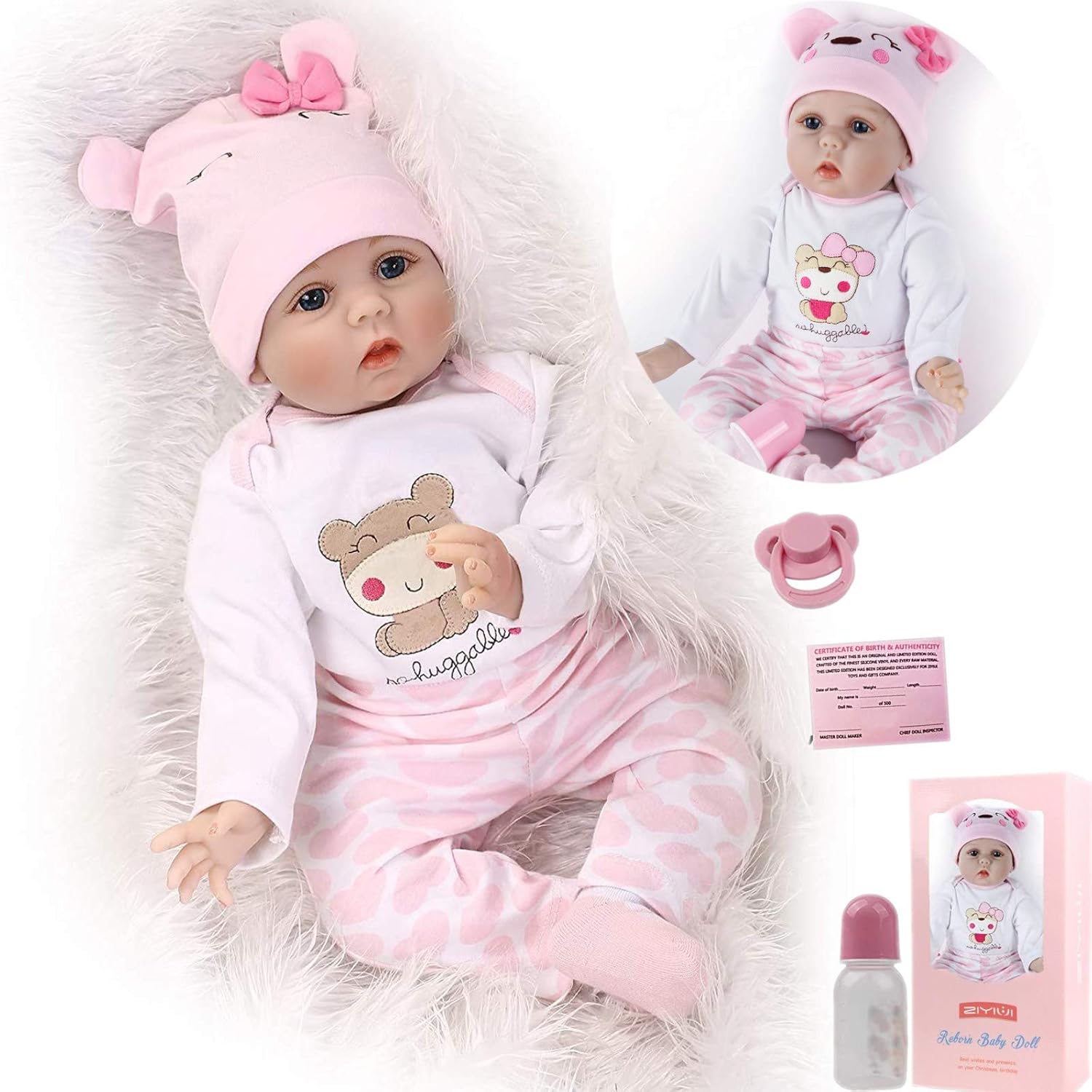 ZIYIUI Réaliste Bebe Reborn Fille Reborn poupée bébé Vinyle de Silicone Souple 22 Pouces 55 cm ...