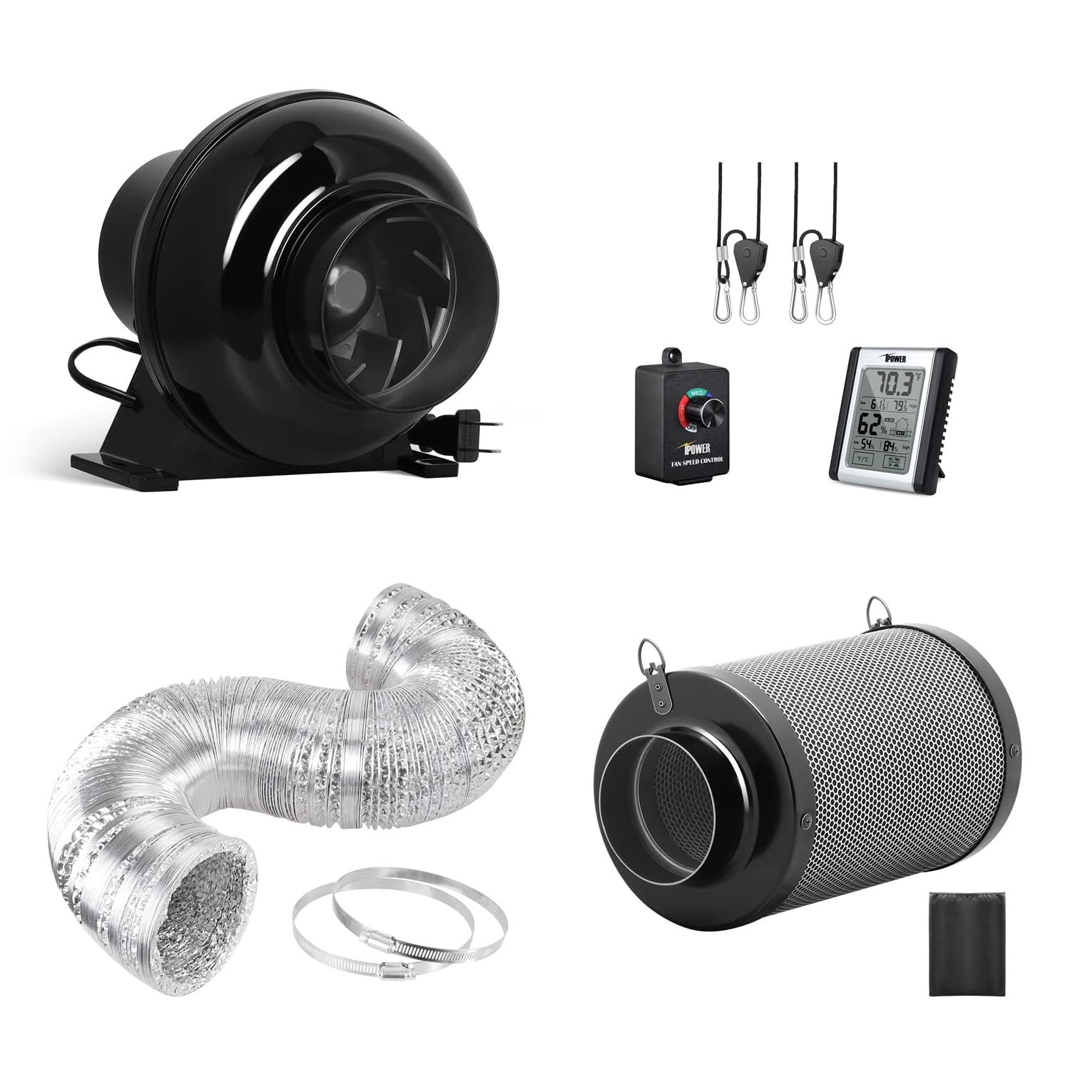 Mua iPower 4 Inch 230 CFM Inline Fan Vent Blower, Air Carbon Filter, 8 ...