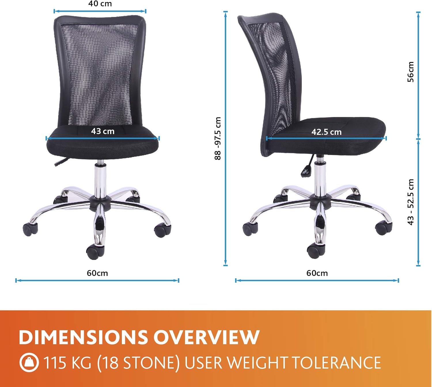 Office Essentials Mesh Office Chair no Arms, Swivel Chair for Desk ...