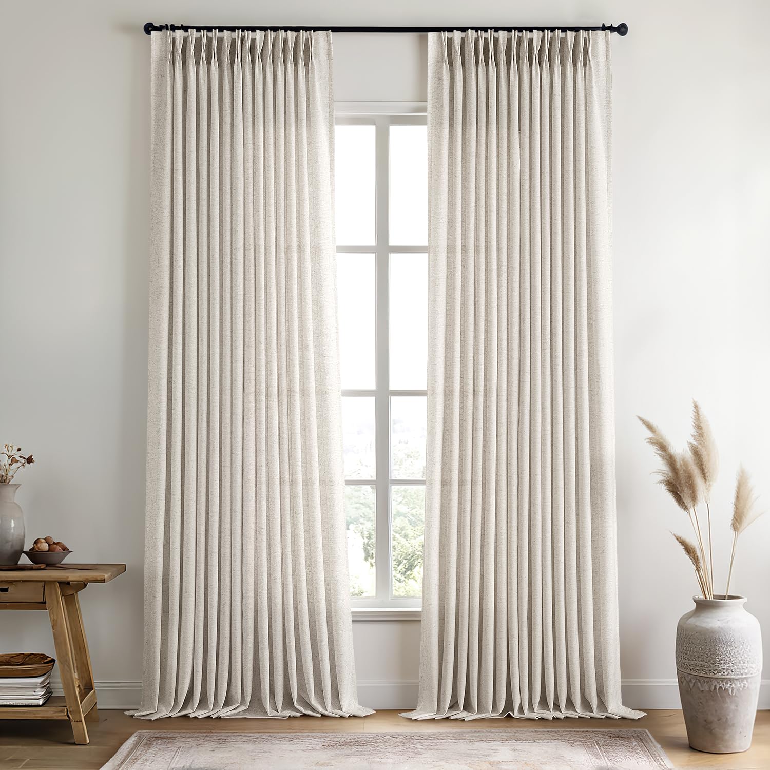 Pinch Pleated Linen Curtains 102 Inches Long for Living Room Bedroom 2 ...