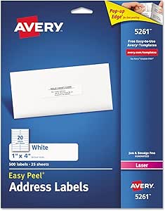 Avery Easy Peel 1 x 4 Inch White Mailing Labels 500 Count (5261 ...