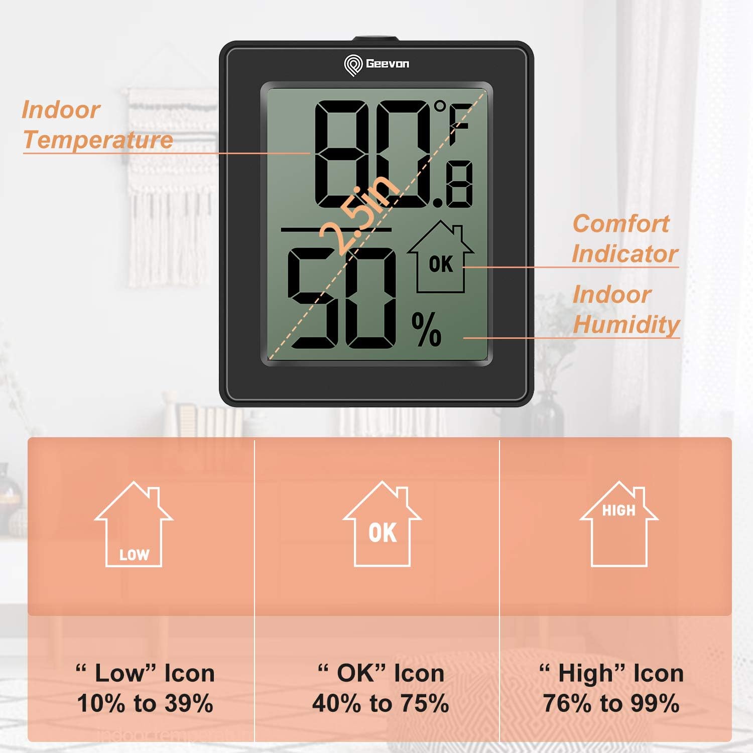Geevon Digital Hygrometer Indoor Thermometer Room Humidity Gauge with ...