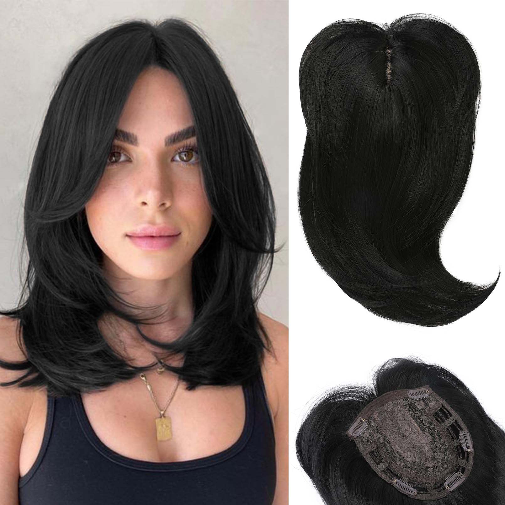 HOOJIH Hair Topper, Long Layered Hair Topper with Bangs for Women with ...