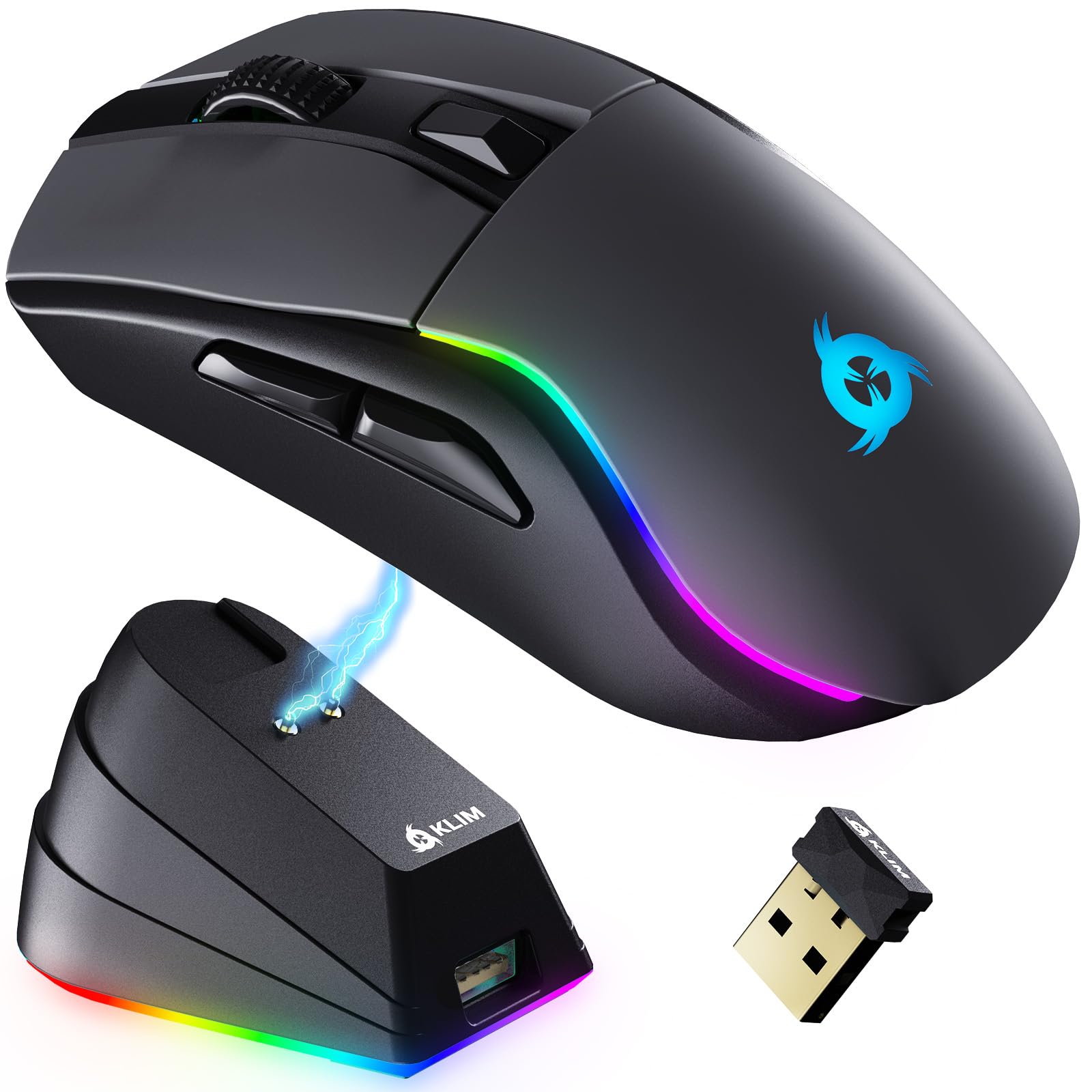 Klim Y RgB Rechargeable Wireless Gaming Mouse with Charging Dock RGB ...