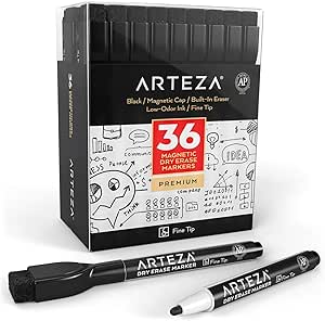 Amazon.com : Arteza Magnetic Dry Erase Markers with Eraser, Pack of 36 ...