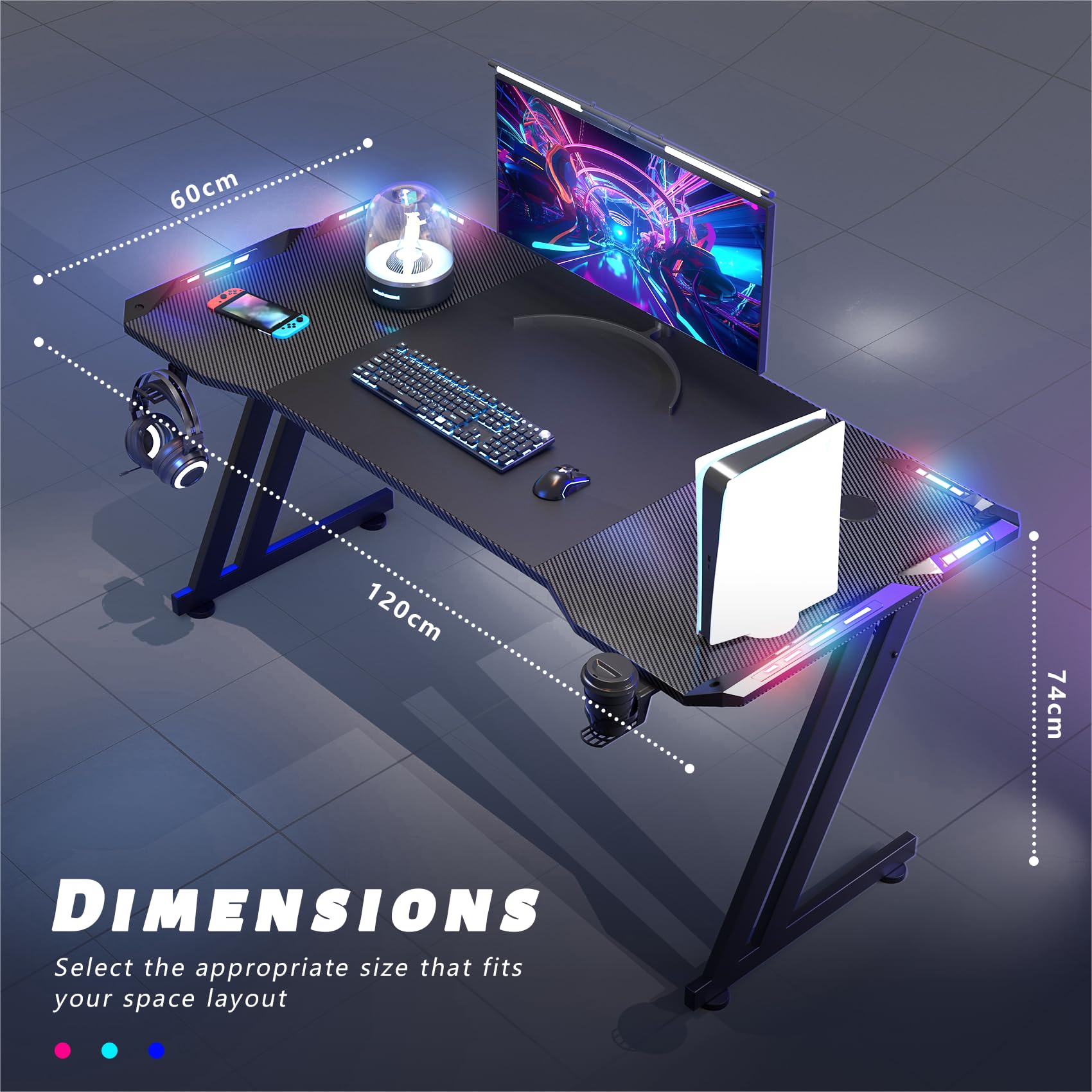 Mua DLONGONE Gaming Desk with LED Lights, 120 x 60 cm Gaming Table Z ...