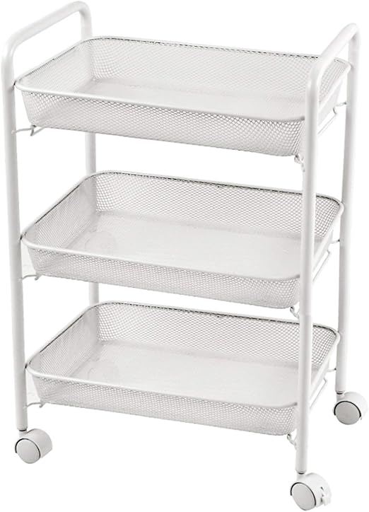 COSWE 3 Tier Metal Rolling Utility Cart Storage Cart with Wheels Home ...