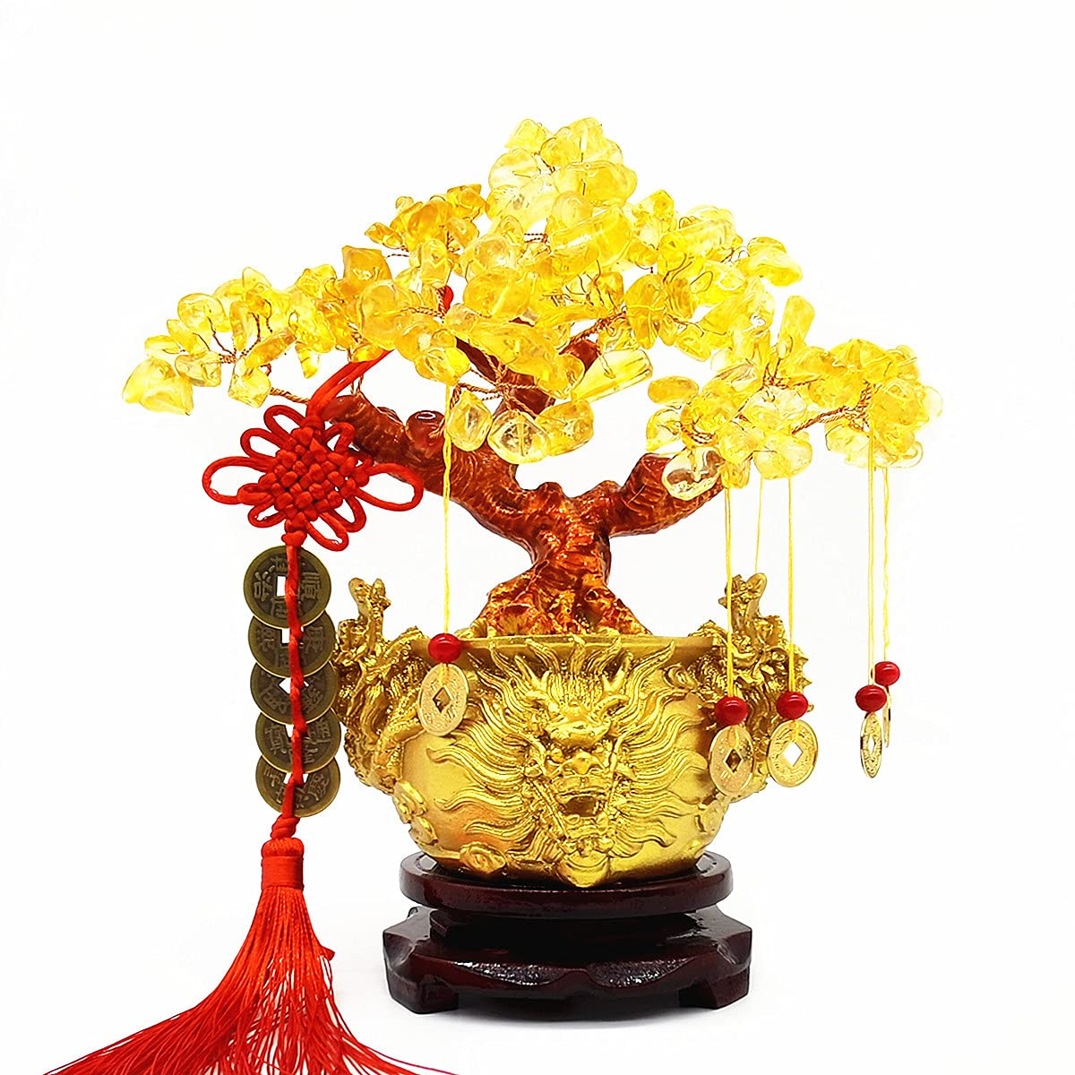 Colorsheng Feng Shui Yellow Quartz Crystal Tree, Bonsai Style Money ...