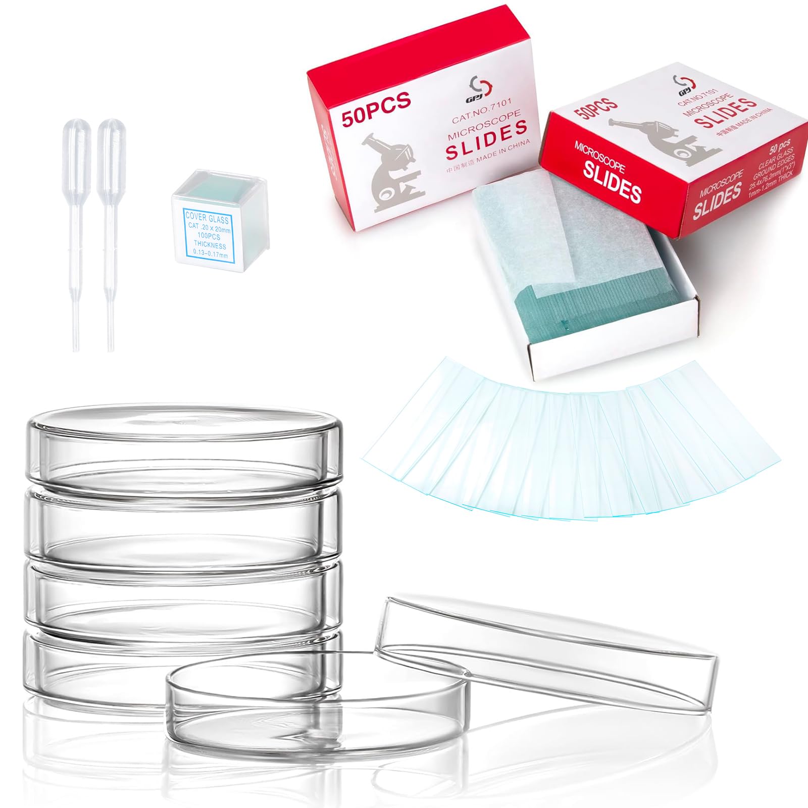 Sterile Plastic Petri Dishes Set, 50 Pcs Blank Microscope Slides, 100 ...
