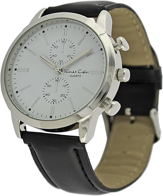 Thomas Calvi Men's Quartz Watch with Black Dial Analogue Display and ...