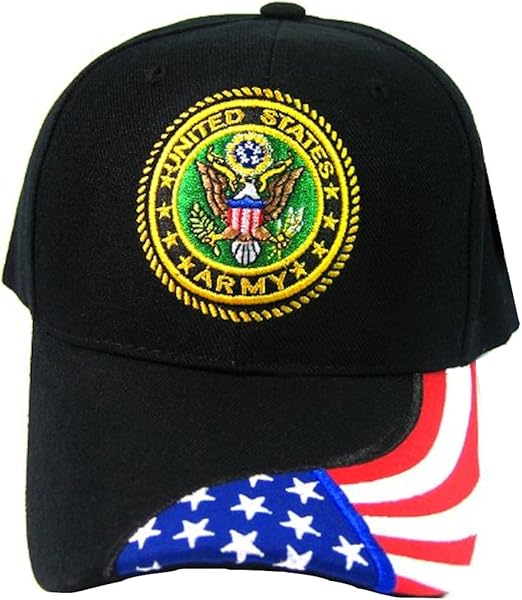 Amazon.com: US ARMY LICENSED BLACK (US Flag Brim) Hat Cap: Clothing