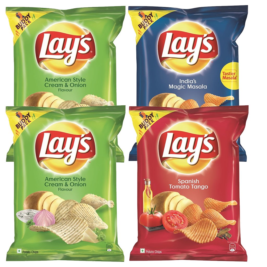Lays Combo - American Style Cream & Onion Flavour 52 Grams + Spanish ...