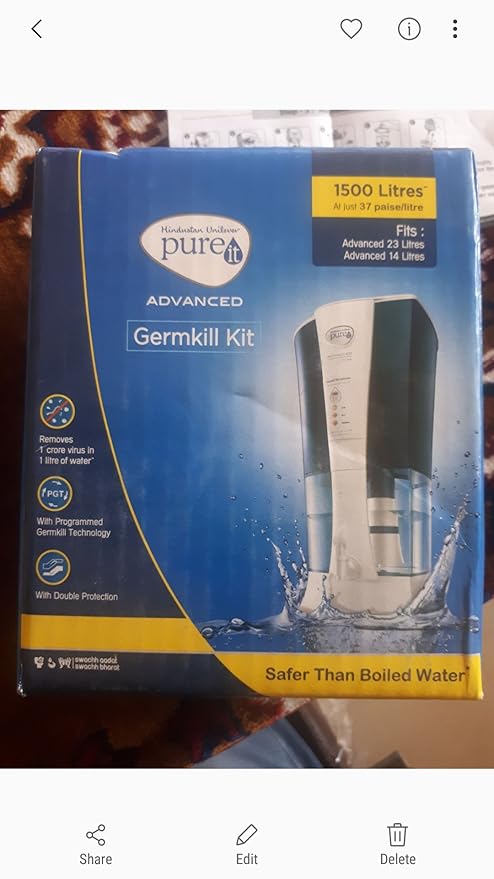 HUL Pureit Germkill kit for Advanced 23 L water purifier - 1500 L ...