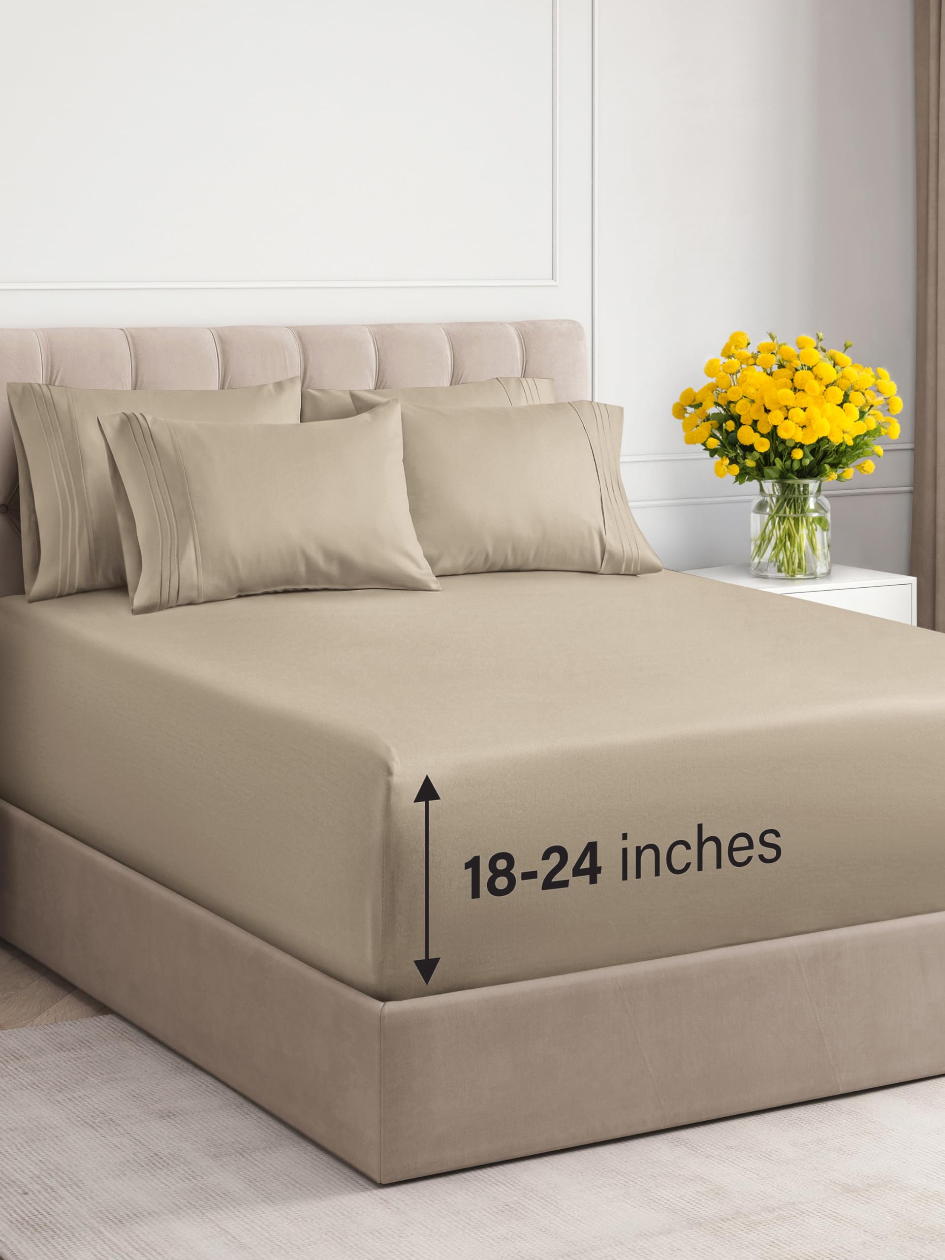 Extra Deep Queen Sheet Set - 6 Piece Breathable and Cooling Sheets ...