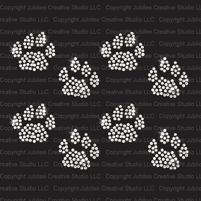 Amazon.com: Set of 8 Cat Paw Print Iron On Rhinestone Bling Crystal T ...