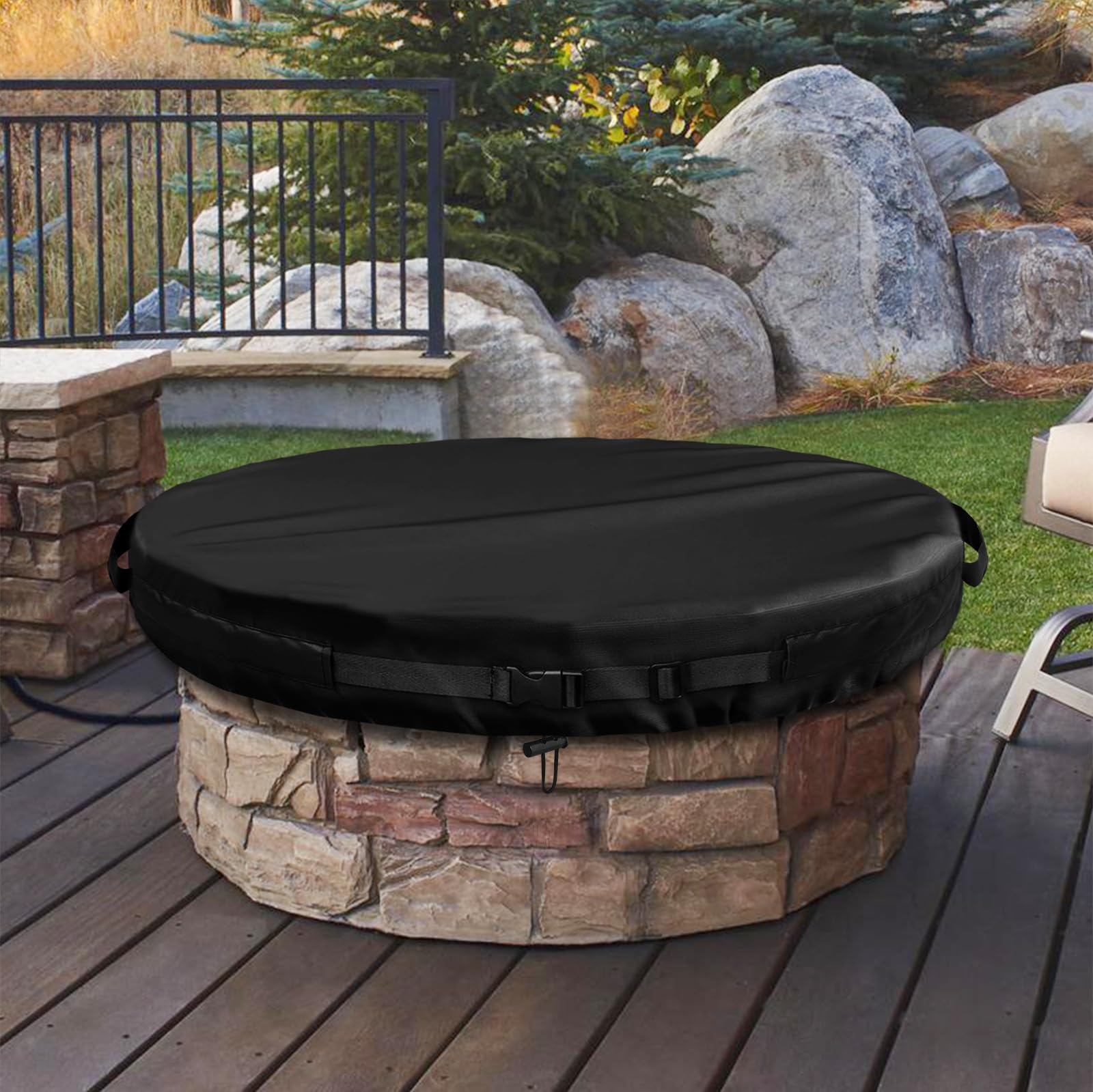 Firepit Covers Round for In Ground Firepit, 50 Inch Outdoor Patio Built ...