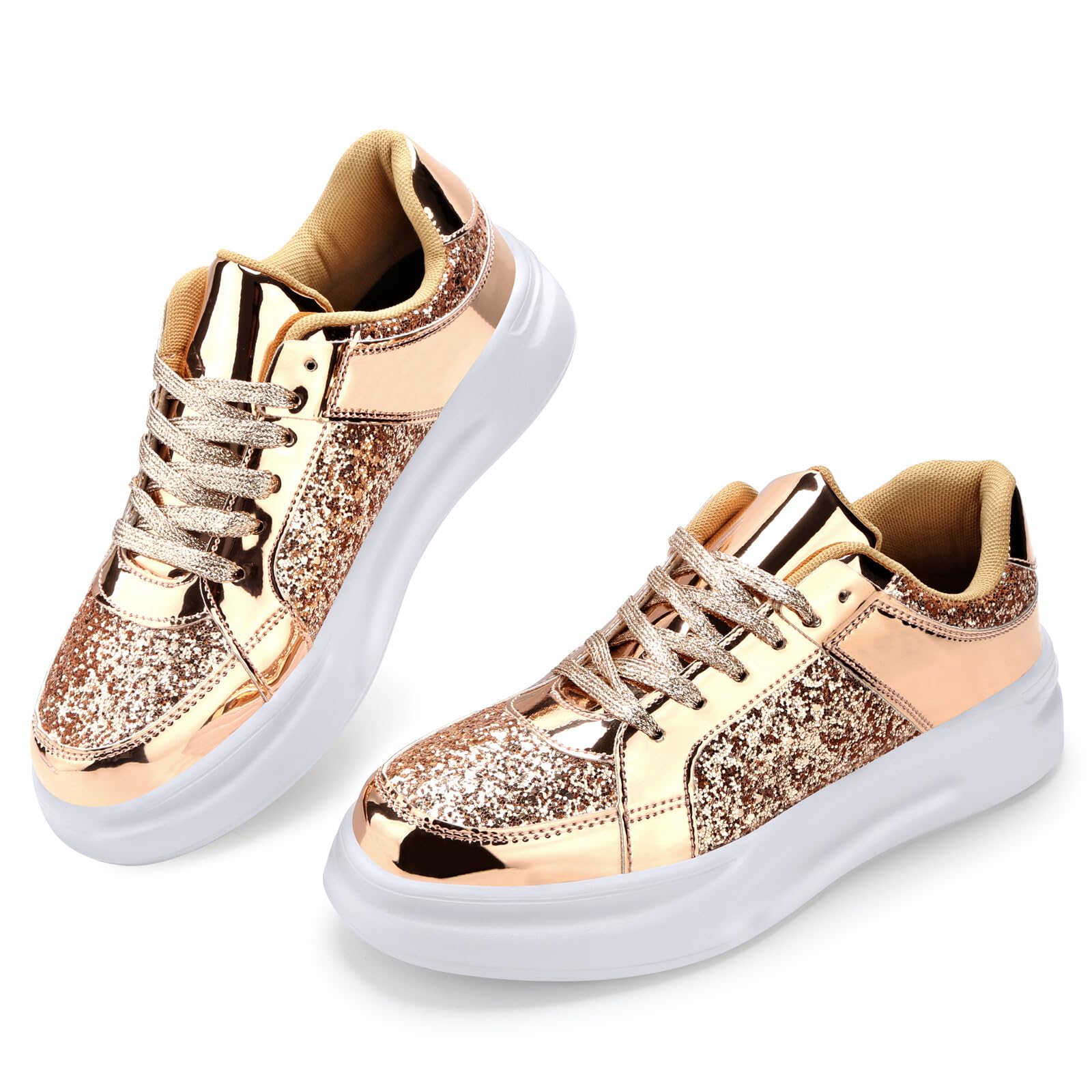 KUNWFNIX Women's Glitter Tennis Sneakers Dressy Sparkly Shiny Sequin ...