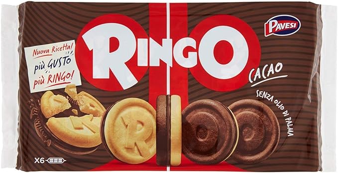 Pavesi Ringo Biscotti Farciti con Crema al gusto Cacao per Colazione o ...