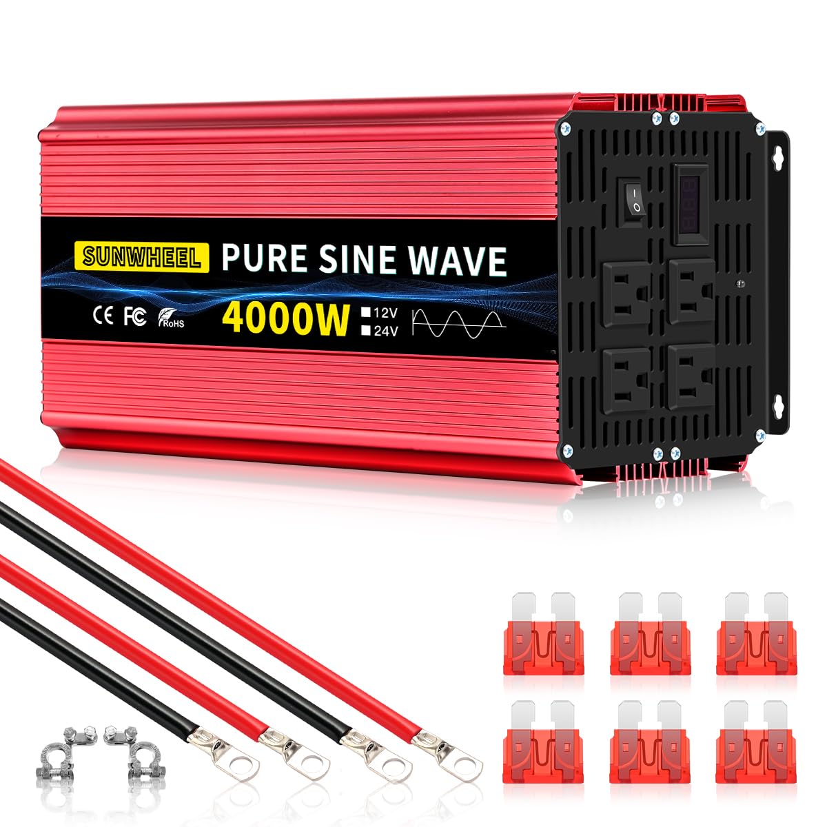 SUNWHEEL 4000W Pure Sine Wave Inverter, Solar Off-Grid Inverter, 12V DC to 110V 120V AC for RV ...