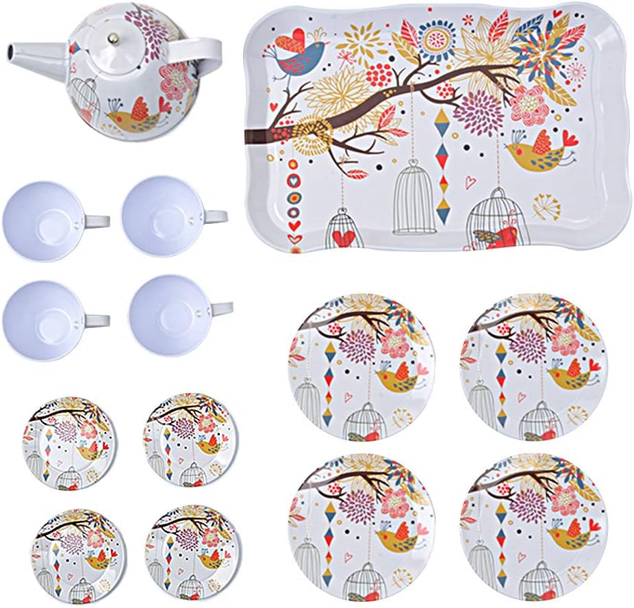 Baby Tea Set Toy, 14 Kids Pretend Toy Tin Tea Set + 1 Portable Carrying ...