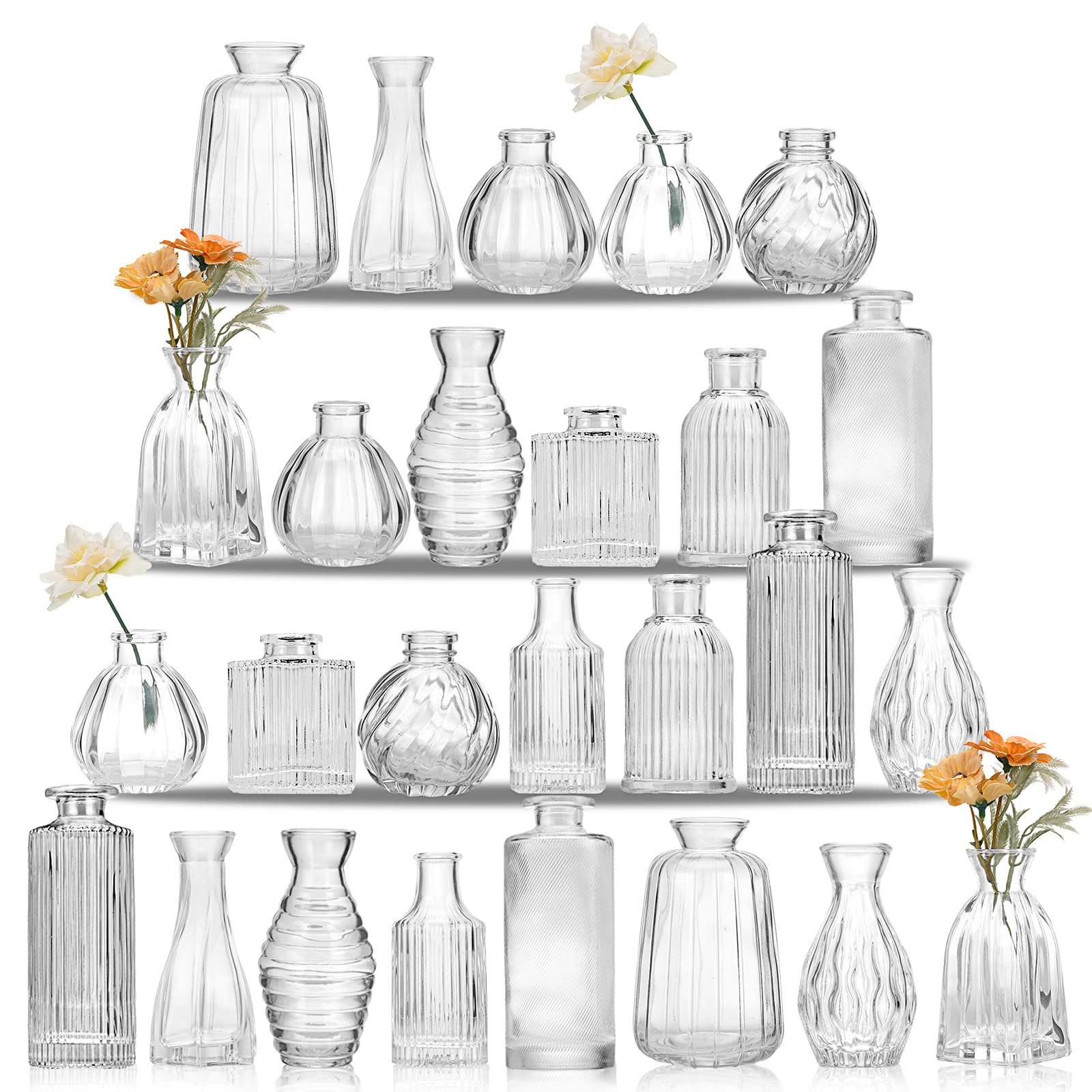 CEWOR 24 Glass Bud Vase Set, Small Vases for Flowers, Clear Bud Vases ...
