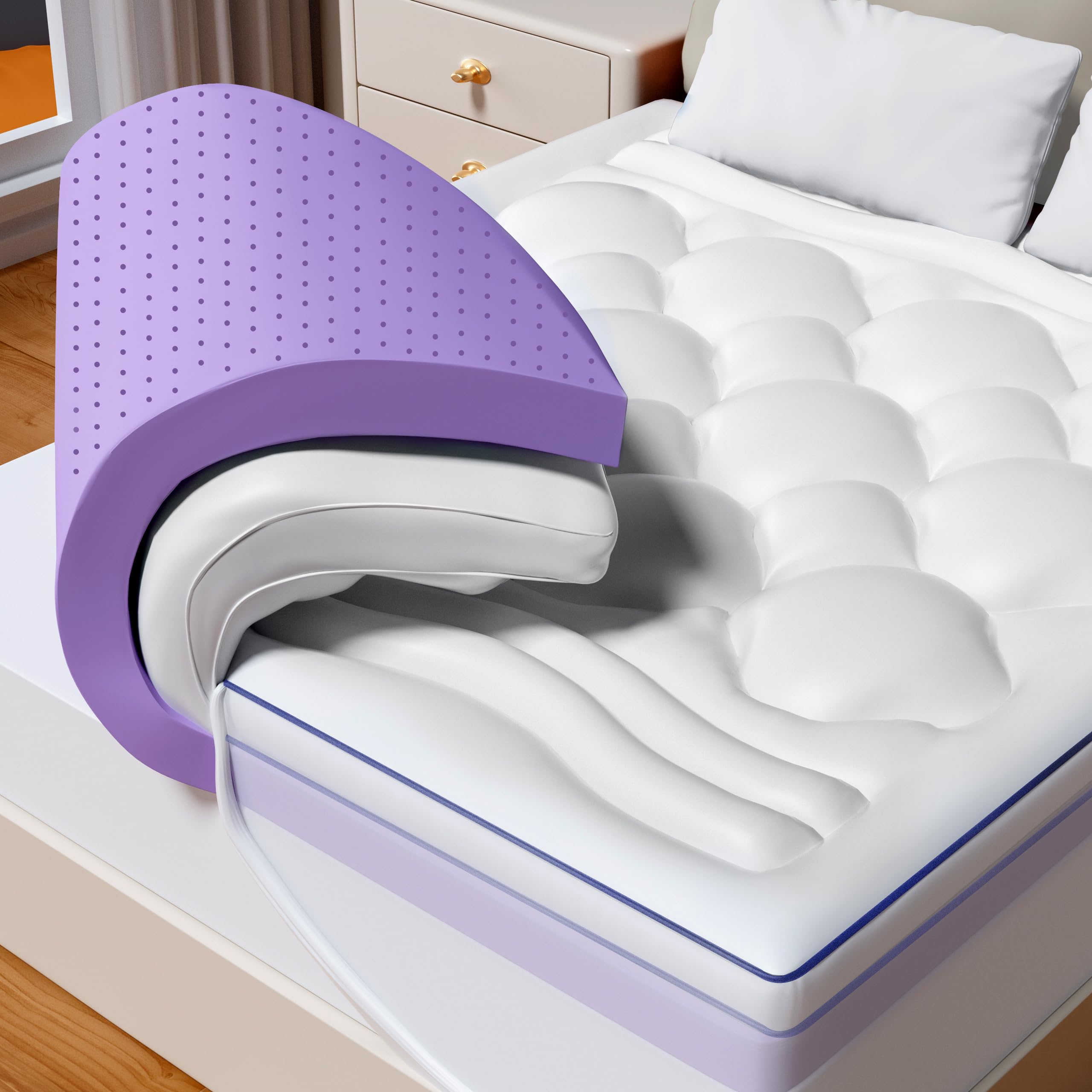 BDEUS Full Dual Layer 5 Inch Memory Foam Mattress Topper, 2 Inch ...