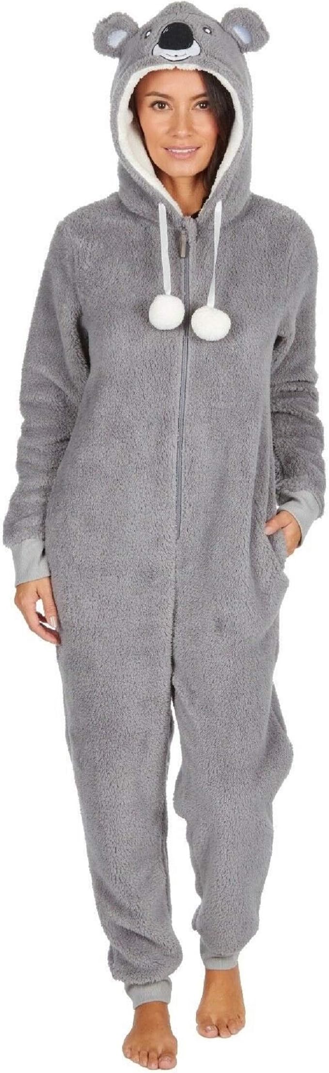 Ladies Koala Bear Novelty Snuggle Fleece Hooded Onesie Womens Super ...