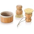 Amazon.com: SUBEKYU Bubble Up Bamboo Dish Brush Set with Soap Holder ...