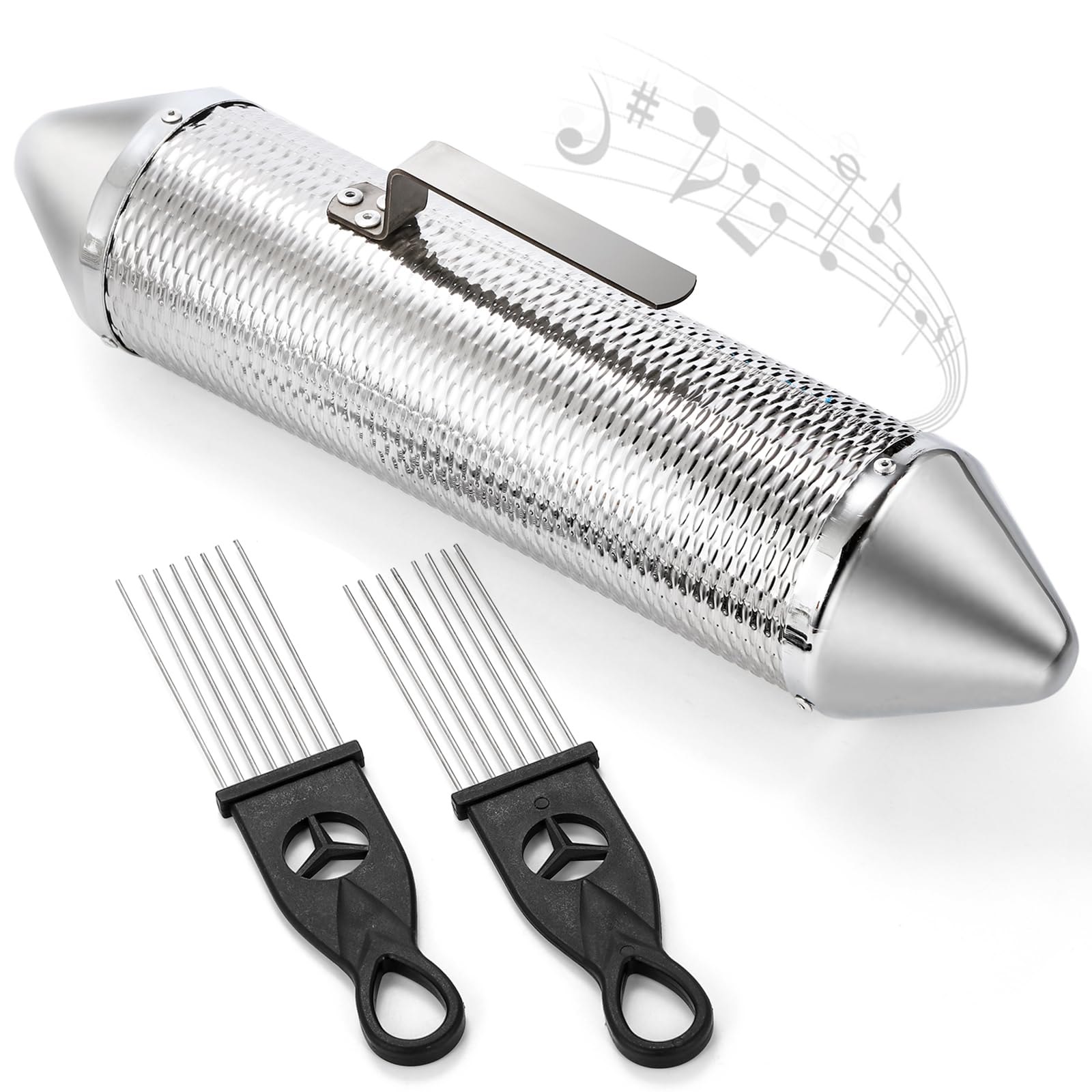 SOUJOY Guiro Instrument, Stainless Steel Guiro Shaker with 2 Scrapers ...