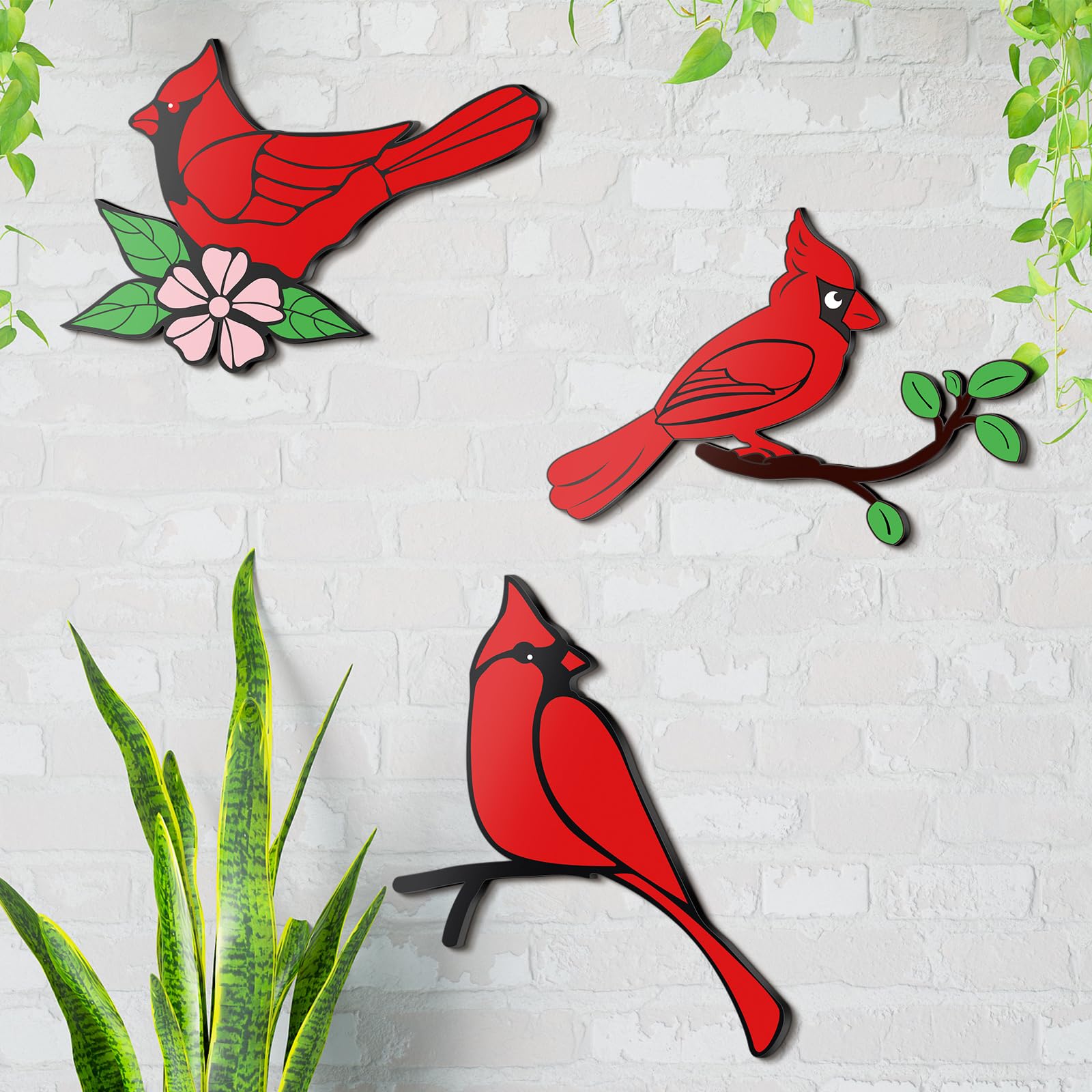MorningRo 3 Pcs Metal Cardinal Wall Decor Red Cardinal Birds Wall Art ...
