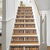 Amazon.com: funlife 14pcs Peel and Stick Vintage Bookshelf Stair Riser ...
