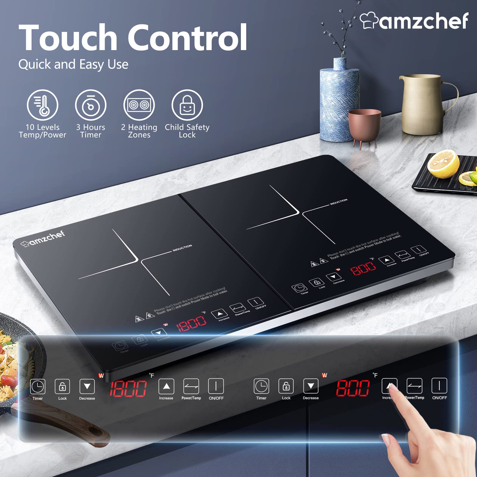 Mua Double Induction Cooktop AMZCHEF Induction Cooker 2 Burners, Low ...
