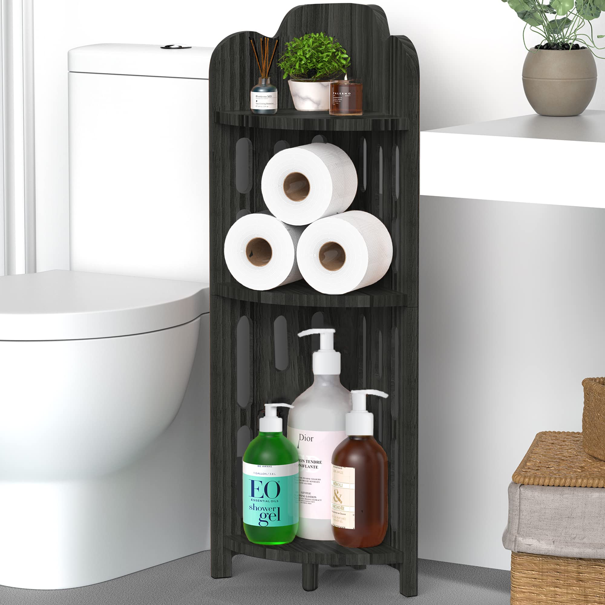 Meangood Bathroom Corner Shelf Stand, 3 Tier Solid Wood Display Shelf ...