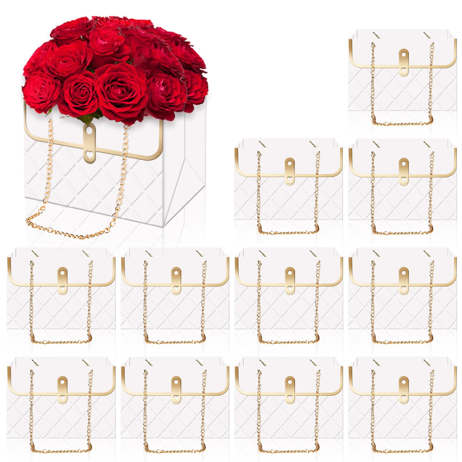 Whaline 12Pcs Paper Floral Bag with Metal Chain Bouquet Storage Bucket ...