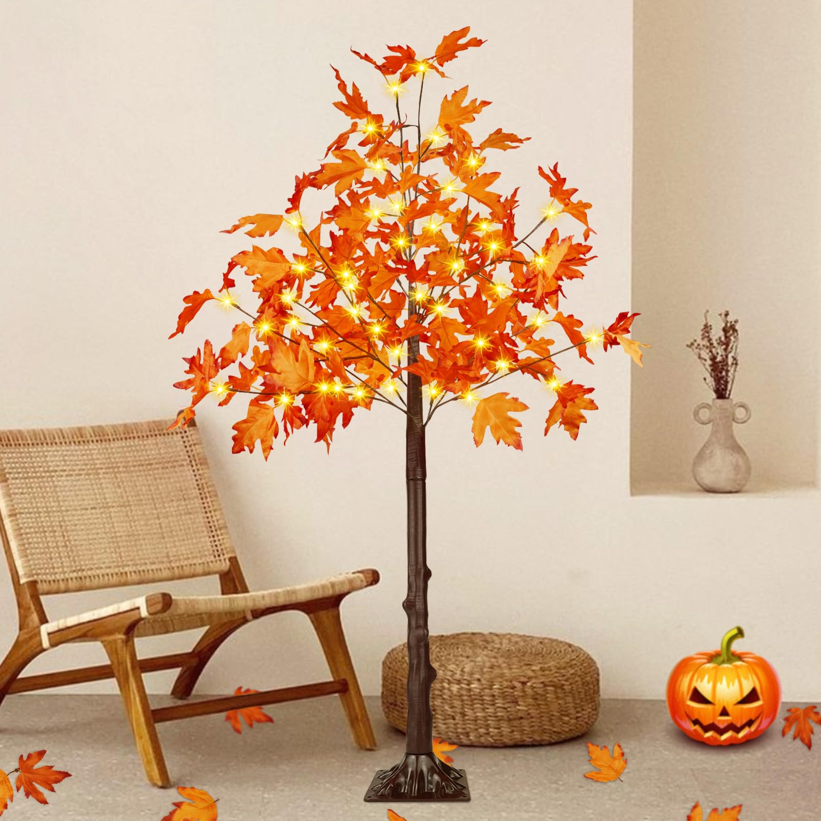 4FT Artificial Lighted Maple Tree, Fall Decorations for Home with Timer ...