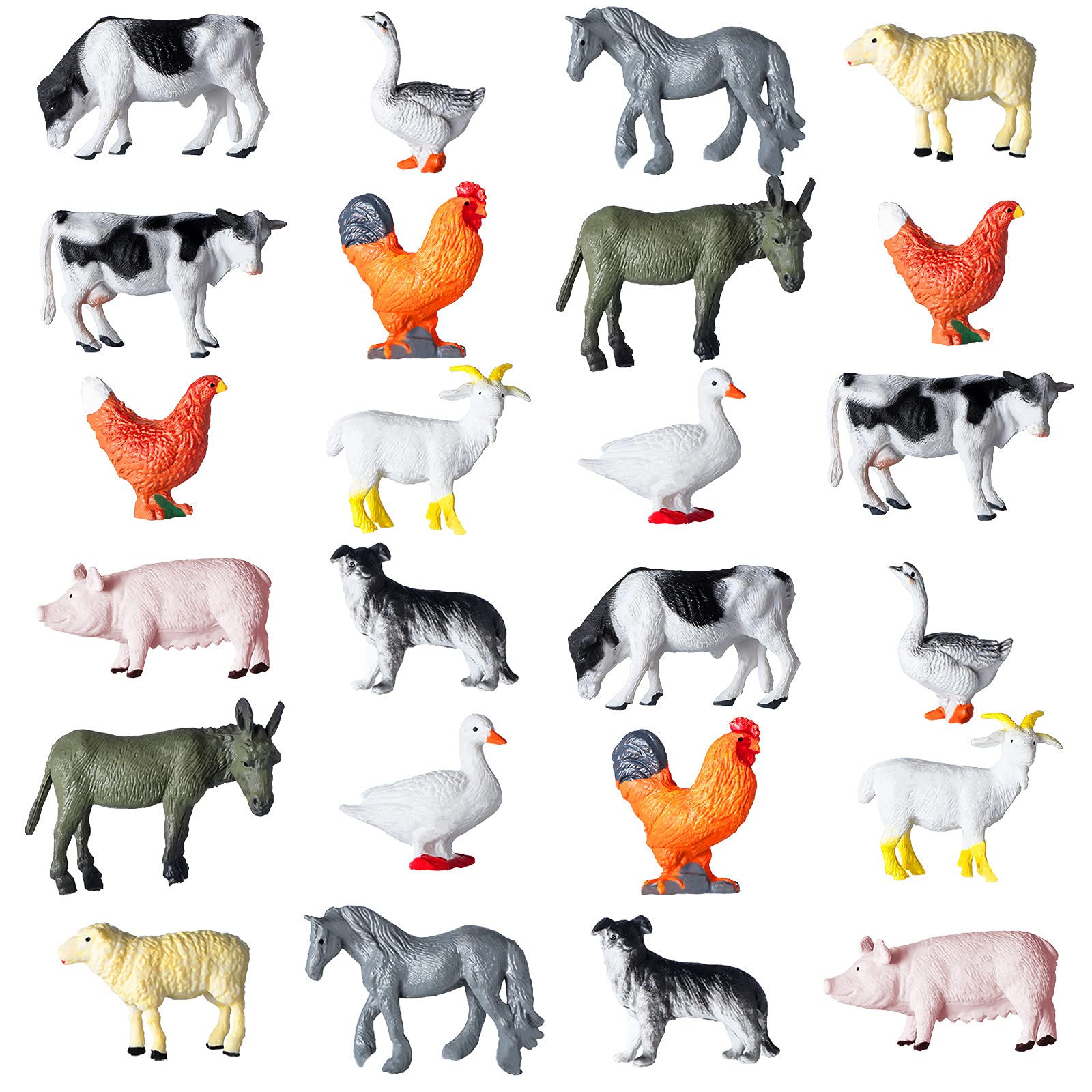Blulu 24 Pcs Mini Farm Animal Figurines Plastic Farm Animal Figures Set ...
