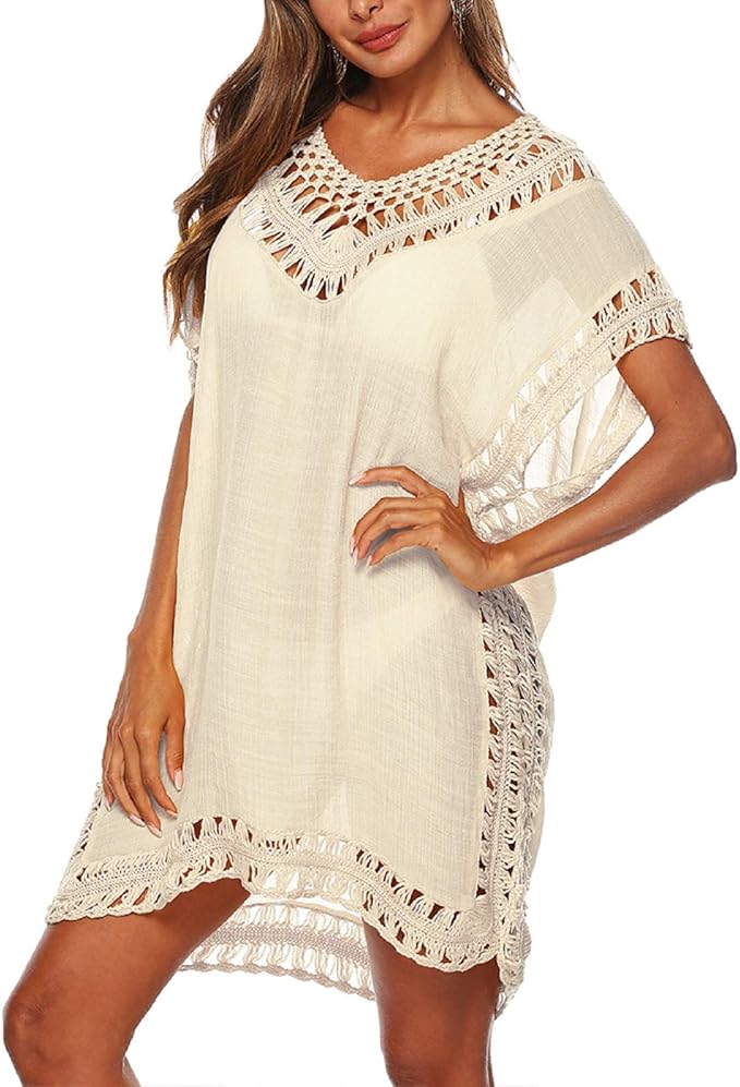 Sfit Damen Kurz Strandkleid Locker Elegant Mini Sommerkleider Gestrickt ...