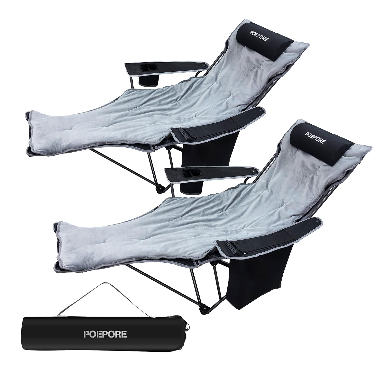 POEPORE 2-Pack Reclining Camping Chair 4 Position with Foot Rest ...