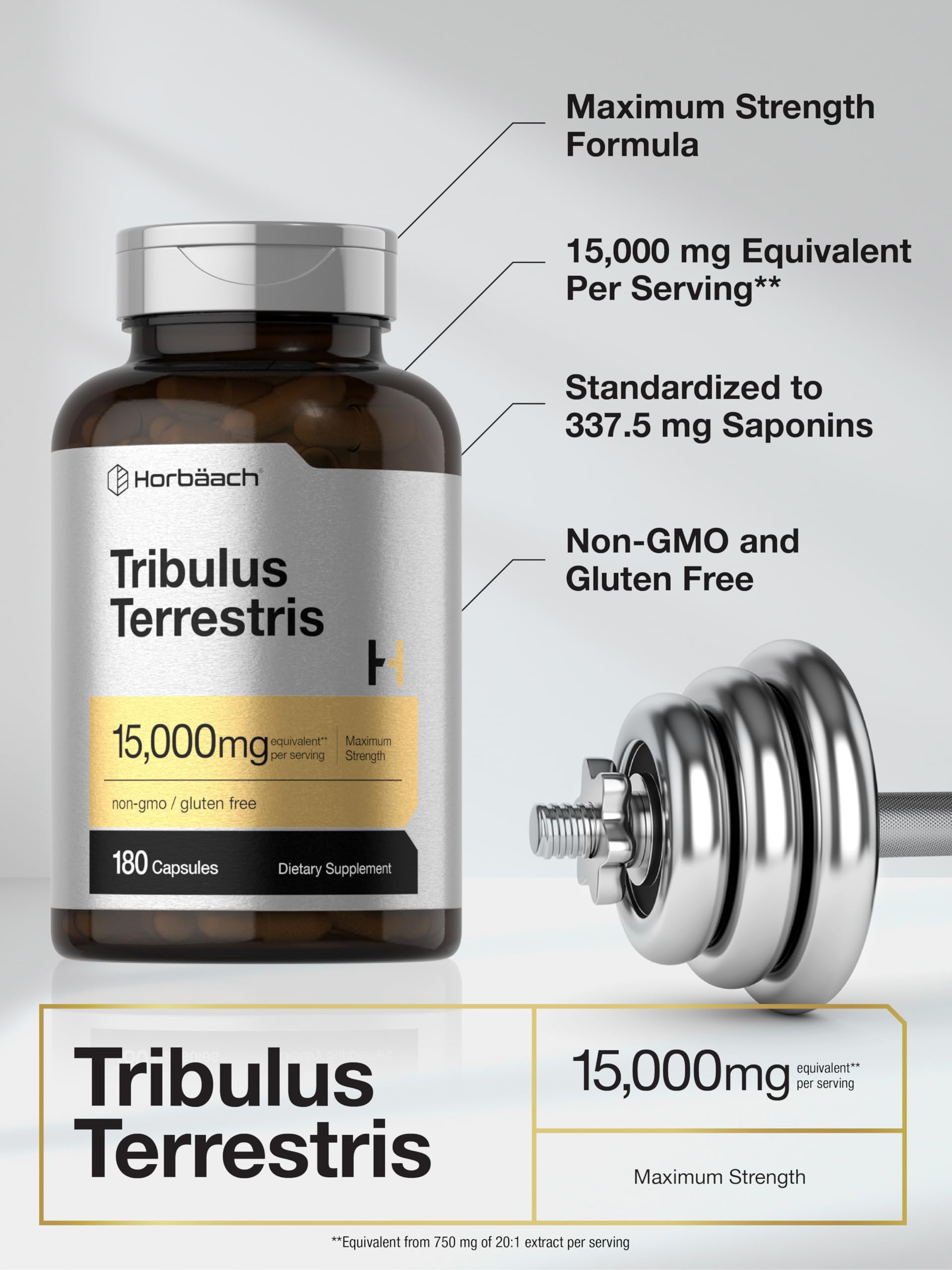 Horbäach Tribulus Terrestris For Men 15000mg | 180 Capsules | Maximum ...
