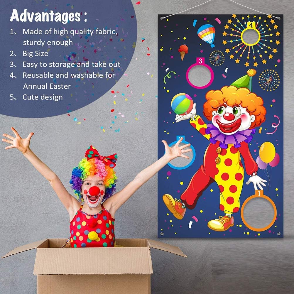Miotlsy Carnival Toss Games Clown Banner with 3 Bean Bags Circus Bean ...