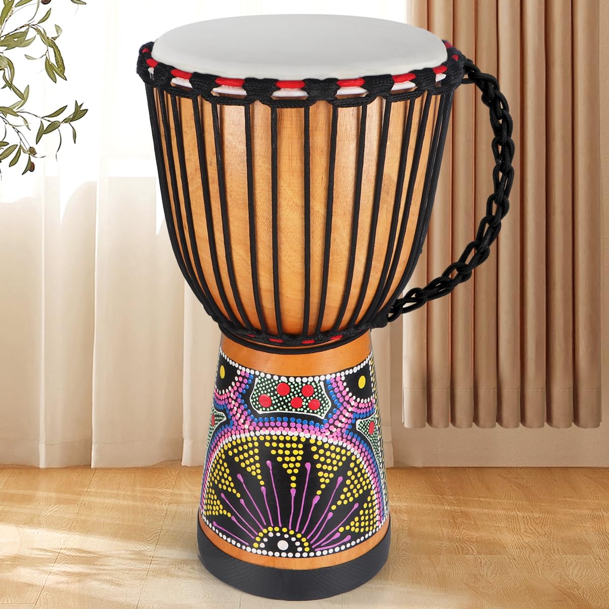 lotmusic African Djembe Drum, Standard 10'' Hand-Painted Mahogany Congo ...