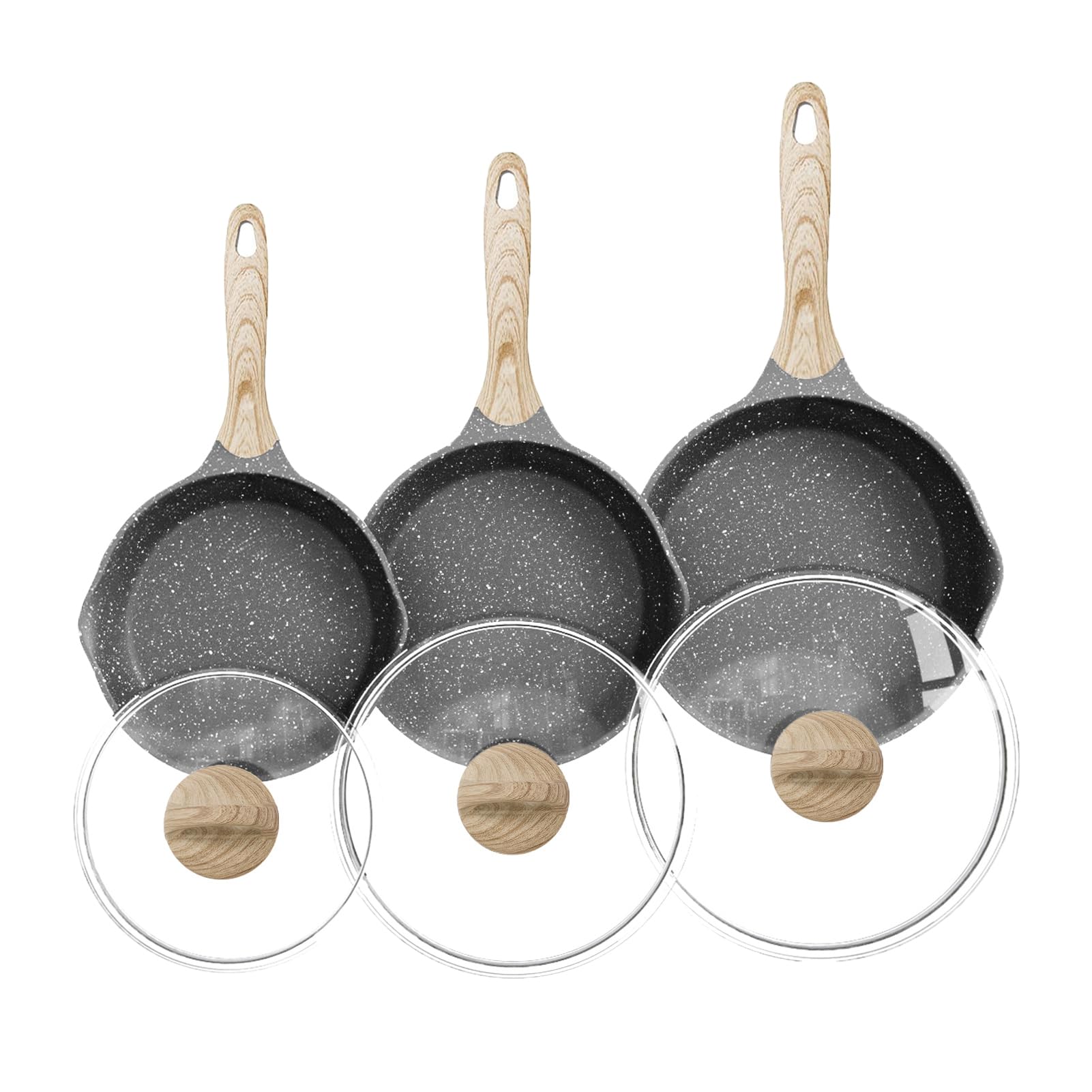 JEETEE Nonstick Frying Pans Set with Lid, Skillets Set 6 Pcs, 8" 9.5 ...